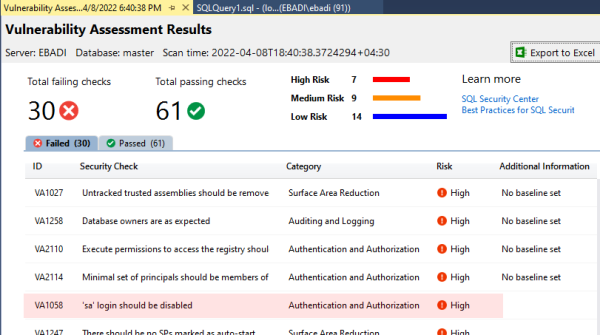 معرفی ابزار Vulnerability Assessment در SSMS - نیک آموز